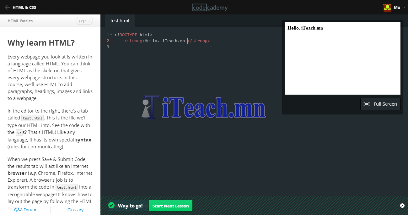 Онлайн сургалтын сайт “Codecademy”-р програмын хэл сурч өөрөө веб хуудас хийцгээе. – iTeach.mn